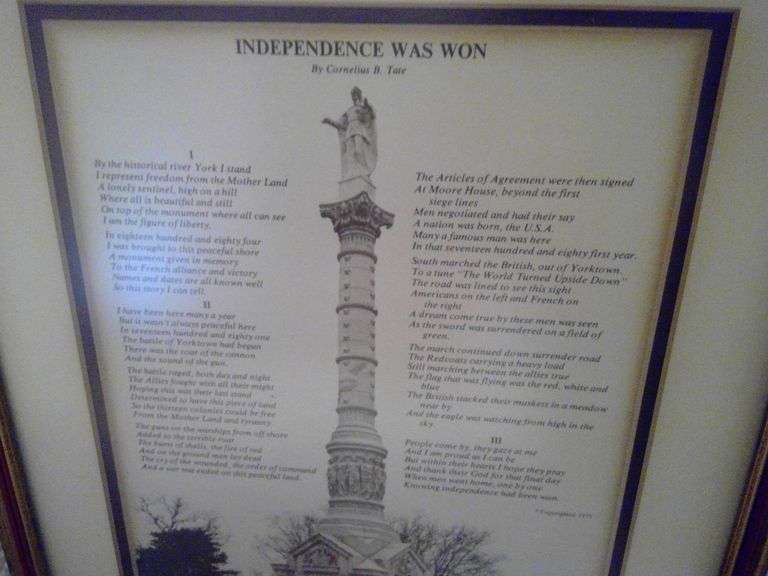 Independence was Won by Cornelius Tate, Signed - Land of Goshen Auction ...