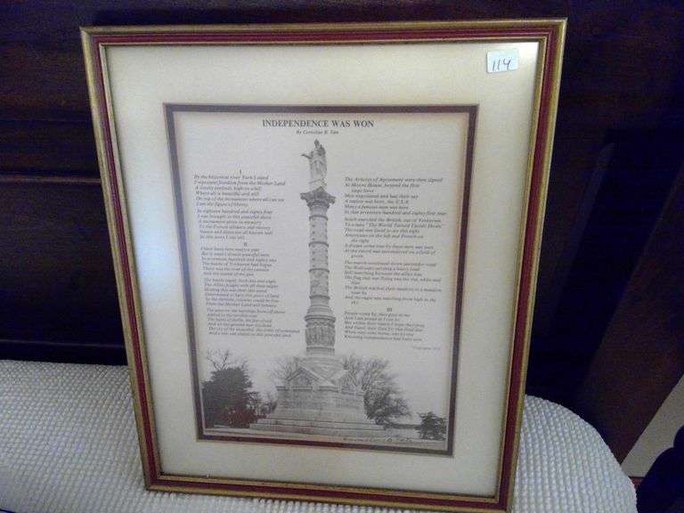 Independence was Won by Cornelius Tate, Signed - Land of Goshen Auction ...