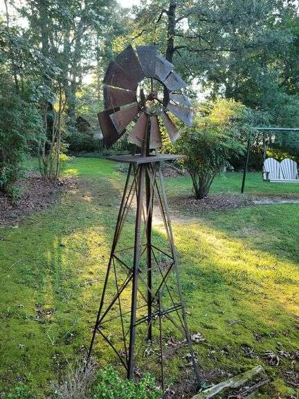 Antique Metal Windmill over 7' tall - Land of Goshen Auction House