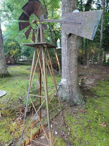 Antique Metal Windmill over 7' tall - Land of Goshen Auction House