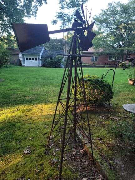 Antique Metal Windmill over 7' tall - Land of Goshen Auction House