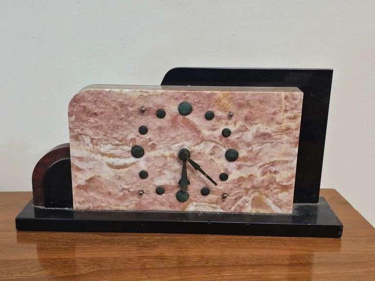 Vintage Art Deco Pink Marble Mantle Clock - BidSells
