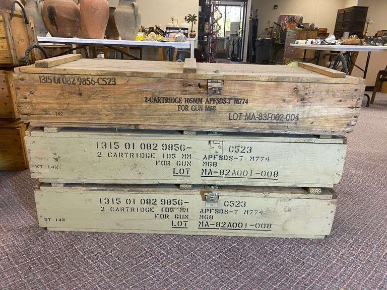 3) Vintage Wooden Ammunition Crates for M68 Tank - BidSells