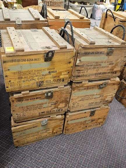 6) Vintage Wooden Ammunition Crates for Tank Mortars - BidSells