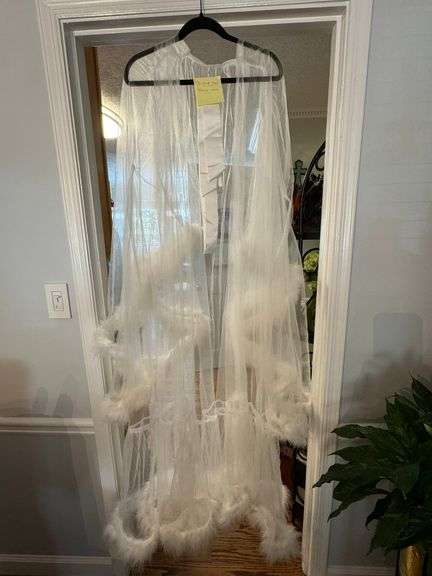 Full length sheer bridal wedding robe with fur trim - BidSells