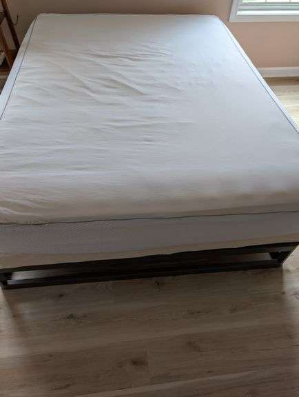 Saatva Queen mattress w/flat form metal frame bed - BidSells