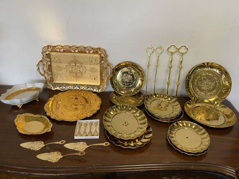 Assorted Gold and Silver Tone Serving Pieces - BidSells
