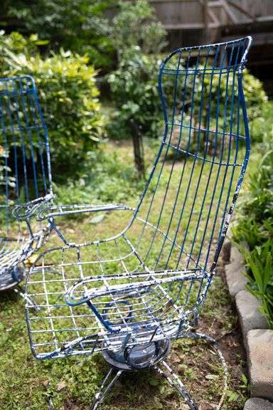 Pair of MCM Blue Homecrest Wireframe Swivel Rocking Patio Chairs ...