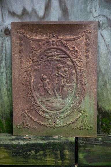 Antique Nymph and Satyr Embossed Fireplace Cover- outside - BidSells
