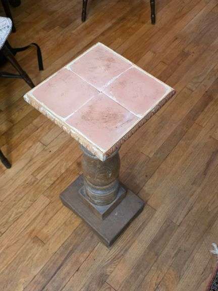 Vintage Tile Inlaid Column Pedestal - BidSells