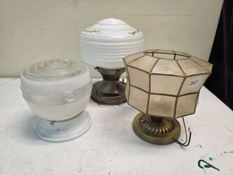 Art Deco Milk Glass, Flush Mount Bullseye, and Capiz Shade Light ...