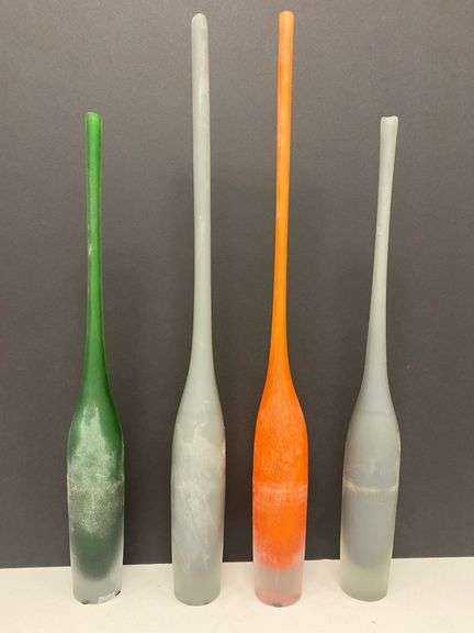 4) Frosted Art Glass Spire Bottles - BidSells