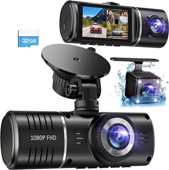 Dash Cam Front and Rear, 1080P Dash Camera for Cars, 3 Channel Car ...