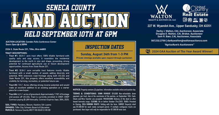 Seneca County Land Auction - Wed. Sept. 10th @ 6PM - Walton Realty and ...